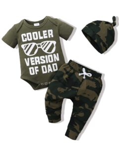 nzrvaws baby boy clothes newborn boy outfit 3-6 months romper short sleeve cooler version of dad top camouflage long pants hat 3pc infant clothing set