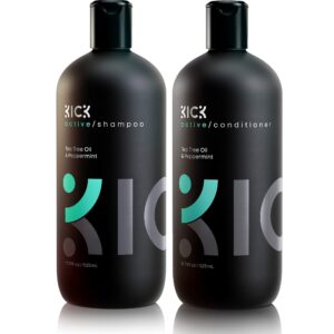 kick mens shampoo + conditioner bundle tea tree & peppermint - itchy scalp treatment for dandruff & thinning hair-high performance anti-dandruff, anti-hair loss care for men and women