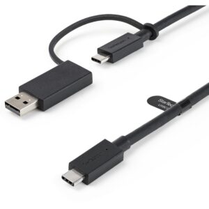 startech.com 3ft (1m) usb-c cable with usb-a adapter dongle - hybrid 2-in-1 usb c cable w/usb-a - usb-c to usb-c (10gbps/100w pd), usb-a to usb-c (5gbps) - ideal for hybrid docking station (usbccadp)