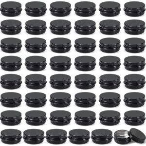 patelai 64 pieces lip balm tin containers screw top round tin cans aluminum jar with screw lid, empty bottle travel cosmetic sample container for diy(0.5 oz,matte black,)