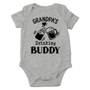 aw fashions grandpa's drinking buddy bodysuit funny newborn announcement baby boy outfit cute girl clothes (6 months, sports grey)