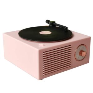 vinyl record player style bluetooth speaker old fashioned classic style pink cute look gift for girls bass enhancement loud volume speaker by wetocke