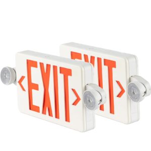 exit sign with led emergency lights, double face emergency light combo, 90min long backup battery, emergency sign exit light, abs fire safety (ul listed 120-277v) (ul 94v-0) (2pack)