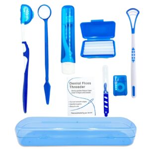 hrasy portable orthodontic oral care kit for braces - interdental brush dental wax dental floss toothbrush cleaning kit(blue)