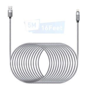 [mfi certified] iphone charger 16ft/5m lightning cable extra long iphone charging cord nylon braided fast apple charger cable iphone 12 11 pro x xs max xr/8 plus/7 plus/6/6s plus/5s /5c/pad mini air