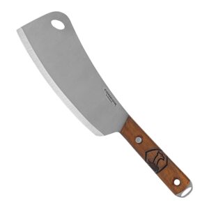 condor tool & knife cleaver knife | full tang butcher knife with a blasted satin finish | 1075 high carbon steel meat cleaver with a walnut rivet handle | 7.17 in blade | 8.47oz (2.2mm thick)