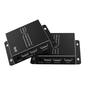 jchici hdmi kvm extender up to 150m-250m(500fts- 820fts), hdmi extender over cat5e/6 with loop out function, hd 1080p@60hz, usb keyboard mose support and ir control