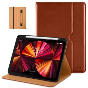 dtto case for ipad pro 11 inch 4th / 3rd / 2nd / 1st generation 2022/2021/2020/2018,premium pu leather folio stand cover with hand strap, auto wake/sleep,multiple viewing angles, brown