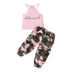 fhutpw baby toddler kids girls clothes sets 2pcs halter sleeveless top & camouflage pants sets vest outfits (pink, 2-3t)