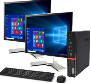 lenovo m900 tiny computer micro tower pc, intel core i5 6400t processor, 16gb ddr4 ram, 512gb m.2 ssd,wireless keyboard & mouse, wifi | bluetooth, new dual 19" fhd monitor, win 10 pro (renewed)