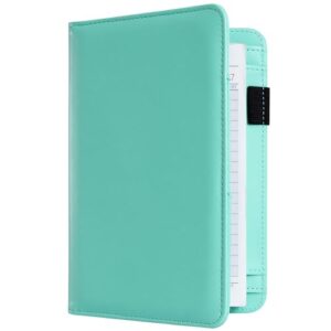 cobak server book - waitress book organizer with zipper pouch for restaurant waitstaff, 5 large pockets with pen holder, mint green.