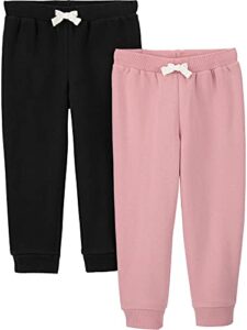 simple joys by carter's girls' 2-pack fleece joggers, pink/black, 3t