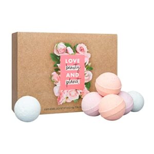 love beauty and planet bath bombs gift set gift ideas for her, wife, bath and body pampering gift set murumuru butter and rose, coconut water and mimosa flower, argan oil and lavender paraben free