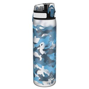 ion8 leak proof slim water bottle, bpa free, blue camo, 600ml