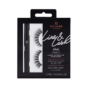 eylure line & lash kit, 2-in-1 lash black glue eyeliner and false lashes, faux mink wispy