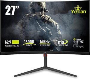 yeyian sigurd 3001 27” curved pc gaming frameless led multistand monitor, 1080p hd, 165hz, 1ms, 3000:1, 16:9, 178°, 16.7m colors, g-sync, freesync, dp/dvi/hdmi, speaker, tilt/height/pivot adjustable