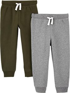 simple joys by carter's boys' 2-pack pull on fleece pants, grey heather/olive, 3t