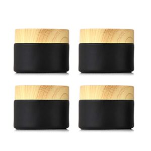 4 pack 30 gram black frosted glass cream jar,empty sample makeup cosmetics container jar pot with seal inner liner for face cream,lotion,eye shadow-free 4 plastic pick stick