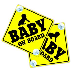 2 pc baby on board sign - 5 x 5 baby on board sticker for cars - baby on board suction signs for car - baby in car sign - funny baby on board sign