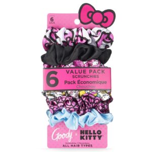 goody x hello kitty ouchless scrunchies - 6 ct, assorted colors, damage-free, dentless & secure hold hair ties, gentle hair accessories for women & men, all day comfort, all hair types