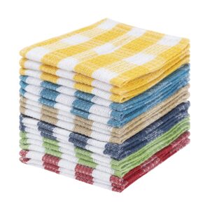 american linen 18 cotton kitchen dish cloths value pack– vibrant, reusable and washable dish cloths -18-pack set quality hand cloths 12x12 inches waffle weave total weight 400 grams