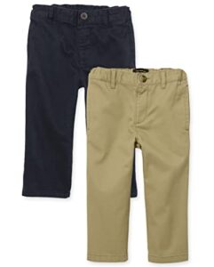 the children's place baby boys and toddler boys chino pants, flax/new navy, 2t