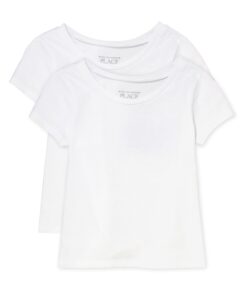 the children's place baby girls and toddler short sleeve basic layering t-shirt t shirt, white 2 pack, 3t us