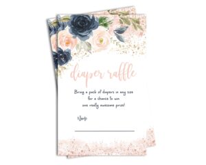 paper clever party blushing diaper raffle tickets pack of 50 - girls baby shower games – floral invitation insert cards pink - guests fill-in to win prize drawings - 2x4 size set