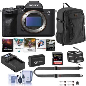 sony alpha a7s iii mirrorless digital camera - bundle with strap, extra battery, charger, backpack, corel pc software kit, sd card case, cleaning kit, 64gb sd card