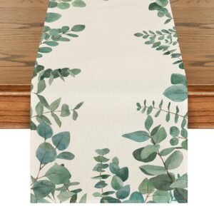 artoid mode eucalyptus leaves table runner, seasonal spring summer green plants holiday kitchen dining table decoration for home party decor 13 x 72 inch