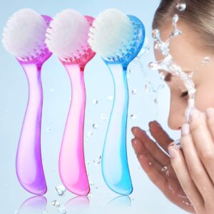 3 pieces facial cleansing brush acrylic handle face scrubbers soft bristle exfoliator cleaner brush scrub exfoliating facial scrubber for face care makeup skincare removal(pink, purple, blue)