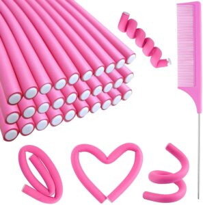 30pcs 9.45" flexi rods curlers set for short and long hair, no heat foam rollers with steel comb buytta