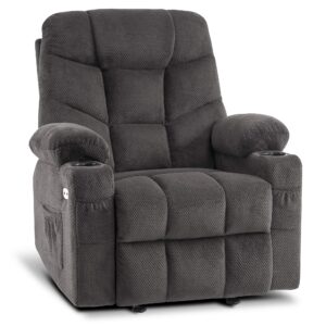 mcombo manual glider rocker recliner chair with cup holders for nursery, usb ports, 2 side & front pockets, plush fabric 8002 (grey fabric)