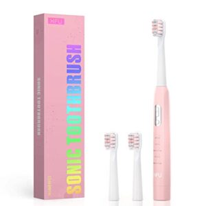 xfu sonic toothbrushes for adults and kids, 3 brush heads, with 5 modes and ipx7 waterproof, battery electric toothbrush build in 2 mins timer 40,000 vpm xf-11 pink