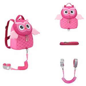 sealinf toddler kids owl leash backpack with toddlers wrist child safety walking leashes wrist for kid girls boys (pink)