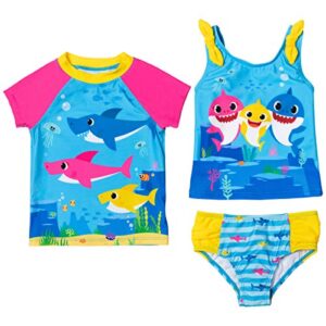 baby shark toddler girls swim rash guard tankini top bottom set blue 4t