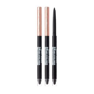 ruby kisses waterproof eyeliner, 24hr waterproof long-lasting mechanical eyeliner pencil with built-in sharpener, smudgeproof 3 pack (blackest black)