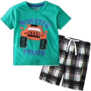 julerwoo toddler boys monster truck short plaid pants set outfits summer clothes 3t