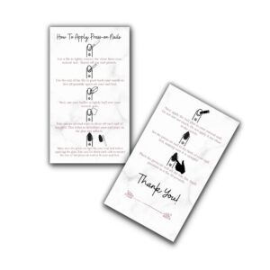 press-on nail application instructions cards | 50 pack | 2x3.5" inch business card size | diy press-on nail kit | marble with rosey gold design