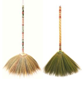 asian thai handmade broom one piece selected at random for sweeping natural grass & wood handle corn broom + 100% calico cotton duster cover (various styles and colours as pictured)