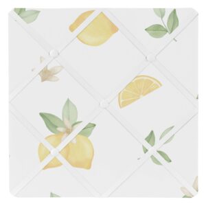 sweet jojo designs lemon floral fabric memory memo photo bulletin board - yellow green beige white watercolor boho bohemian farmhouse fruit flower blossom botanical leaf