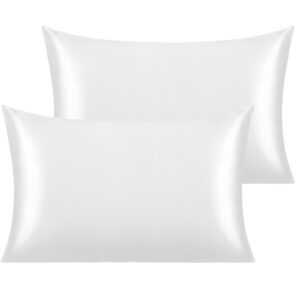 ntbay silk satin toddler pillowcases - set of 2 - super soft and silky 14x20 pillow covers - envelope closure white cooling travel pillow cases for nursery, kids, boys and girls, 14 x 20 inches