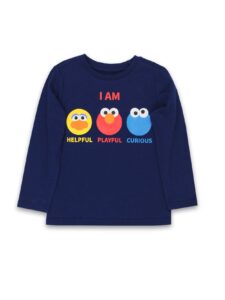 isaac mizrahi loves sesame street elmo toddler baby long sleeve t-shirt tee (2t, navy)