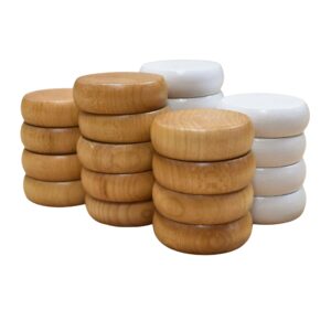 26 natural and white crokinole discs with a velvet pouch (mini discs - 1 3/32 inch diameter (2.8cm))