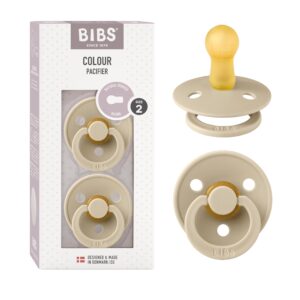 bibs pacifiers colour collection | natural rubber baby pacifier | set of 2 bpa-free soothers | made in denmark | 6+ months (pack of 2) | vanilla