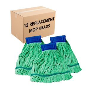 arkwright microfiber tube mop head replacement - (bulk case of 12) heavy duty, lint free, super absorbent & bleach-safe, janitorial essential for commercial & industrial floor cleaning, 14 oz, green