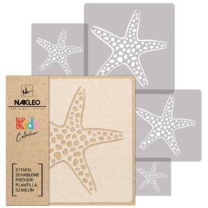 nakleo 5 pcs reusable plastic stencils - starfish marine animal - 13.4" to 3.5" - pattern children kids painting template room decor - craft diy wall furniture