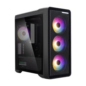 zalman m3 plus micro atx rgb gaming pc case - matx / mini-itx - 4x 120mm static rgb fans preinstalled - mesh front panel - tempered glass side panel