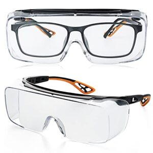 malyho anti fog safety glasses safety goggles over glasses protective glasses clear lenses,adjustable frame and temples