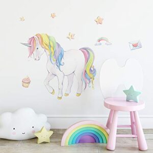 smile unicorn wall stickers, large size wall decor 27 x 23 inch for girls bedroom boys kids living room nursey playroom